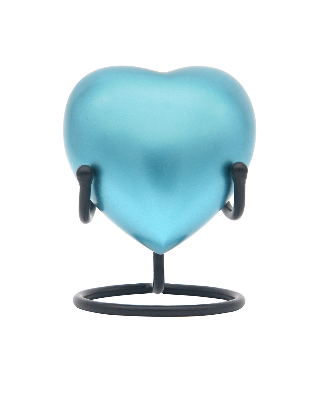 HN6019-Heart-Shaped Metal Cremation Urn with Satin Sky Blue Color - AntiqueCo