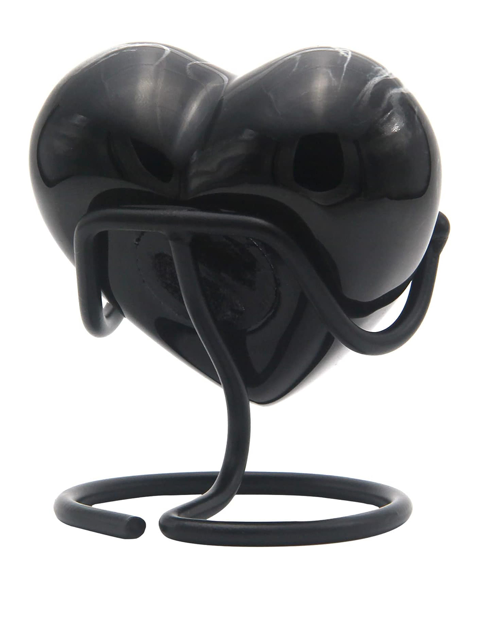 HN6024-Heart-Shaped Metal Cremation Urn with Black Marble finish - AntiqueCo