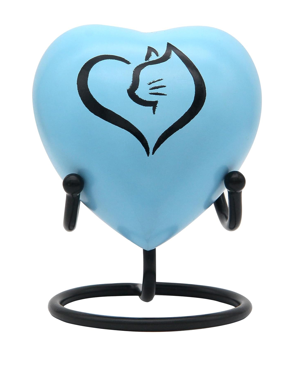 HN6029-Heart-Shaped Metal Cremation Urn with Sky Blue Cat - AntiqueCo